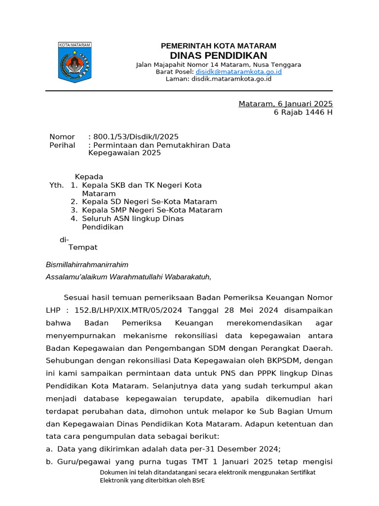 Permintaan Data Kepegawaian | PDF