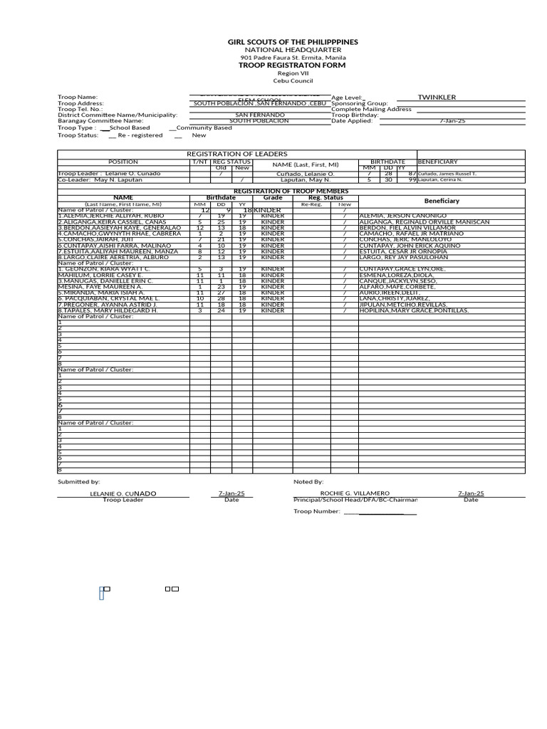 Girl Scouts Troop Registration | PDF