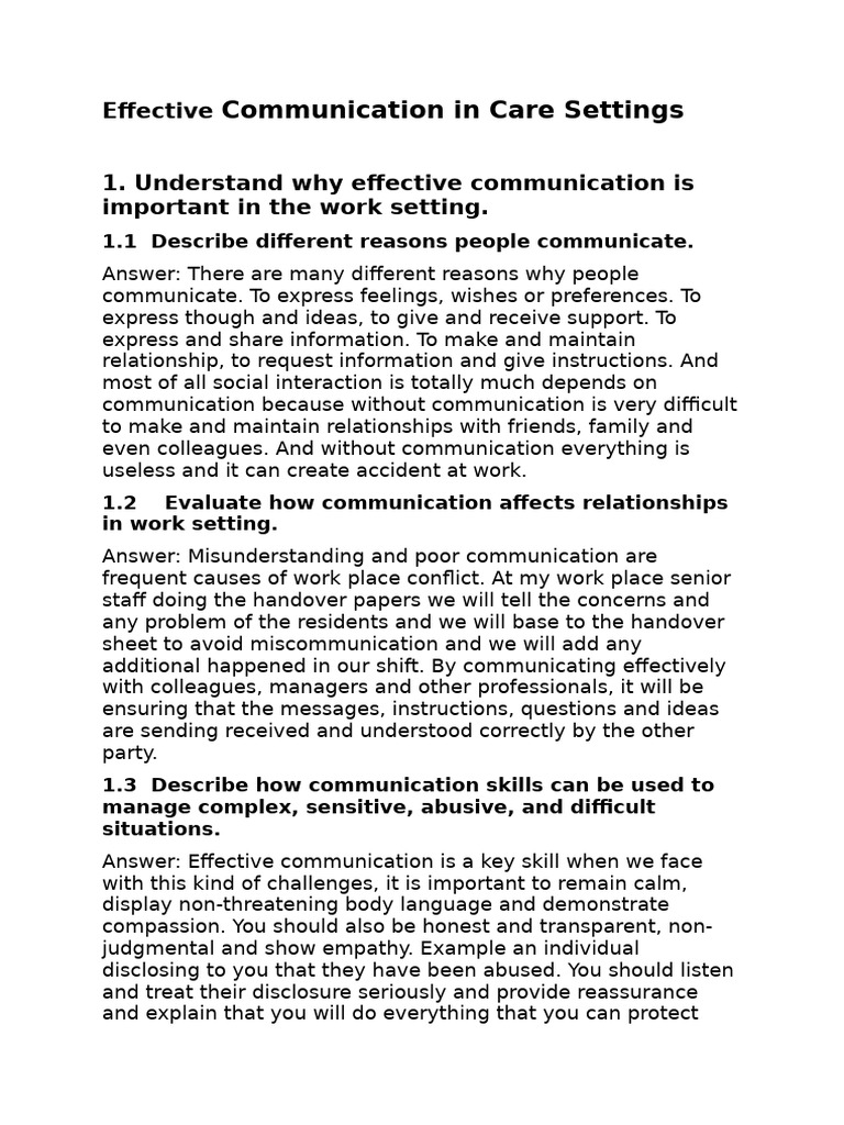 Promoting Effective Communication in Care | PDF | Communication ...
