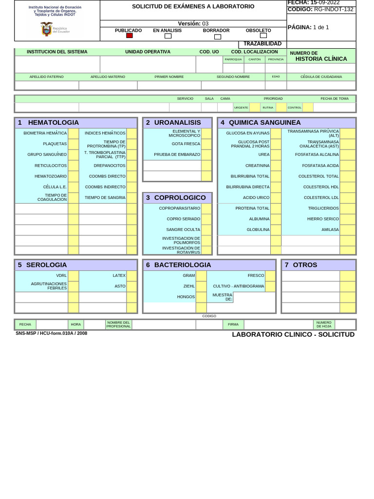 Pedido Examenes a Laboratorio | PDF | Hematología | Especialidades Medicas