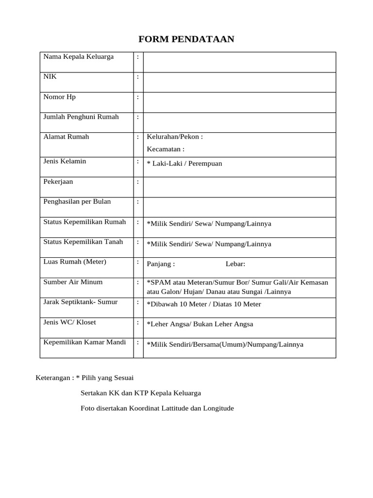 FORM PENDATAAN | PDF