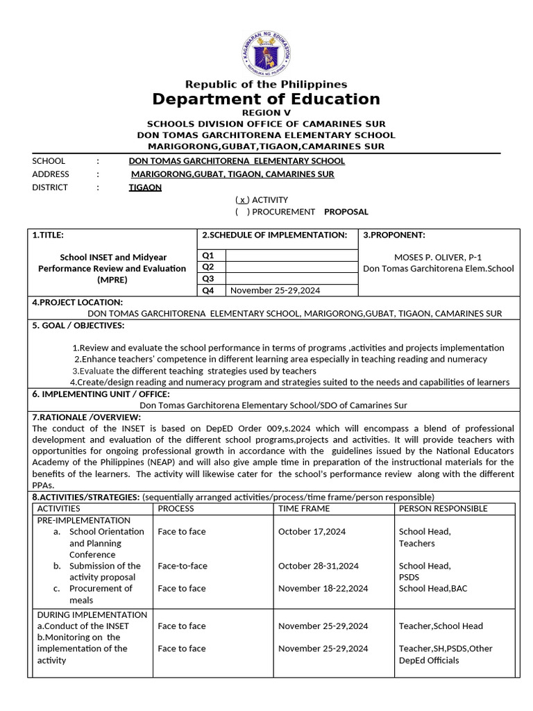 2024 Dtges-Activity-Proposal-Inset | PDF | Learning | Teachers