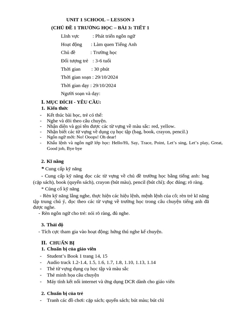 Unit 1 School Lesson 3.1 | PDF