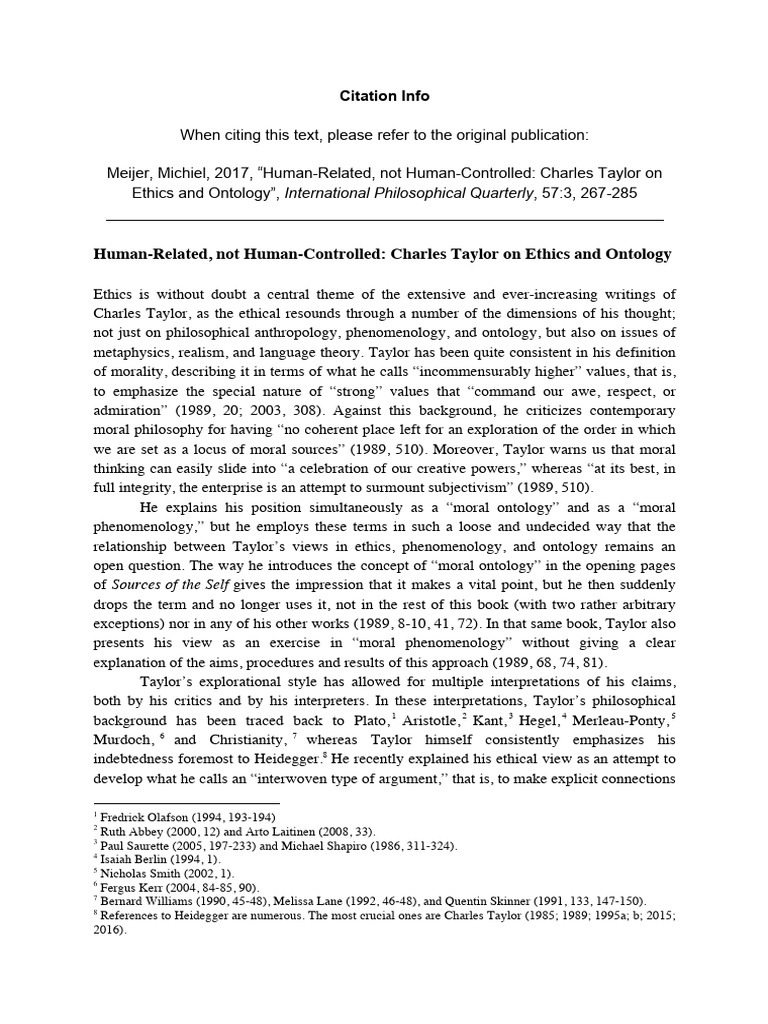 Taylor's Ethics and Ontology Explained | PDF | Martin Heidegger | Ontology