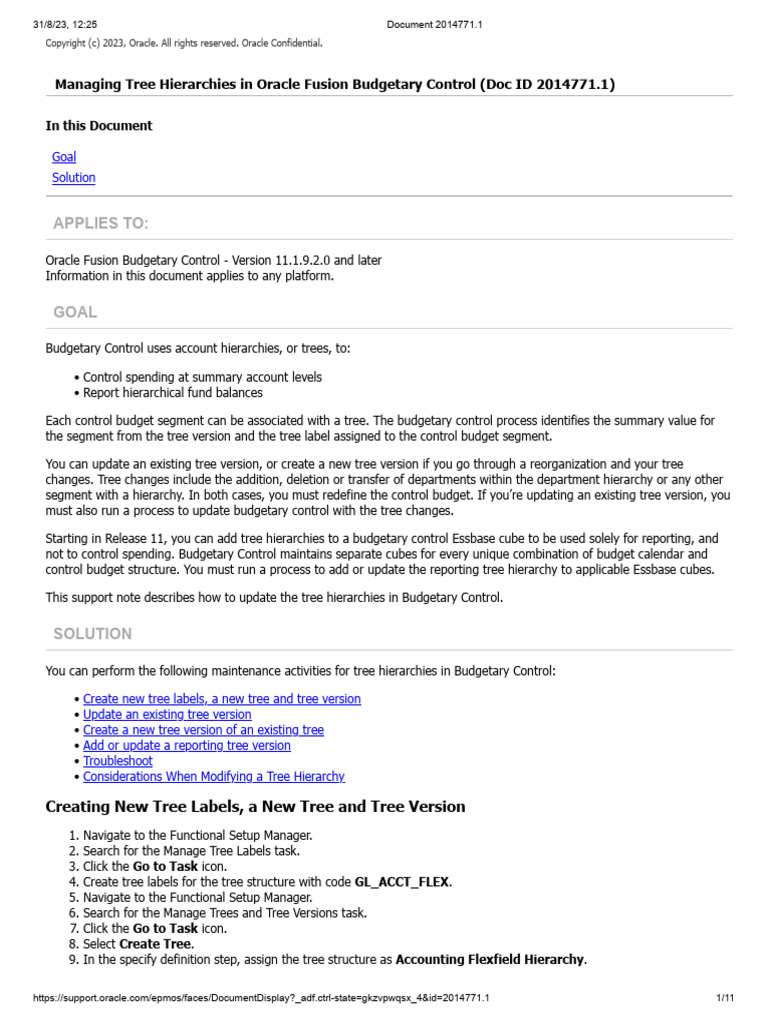 Managing Tree Hierarchies in Oracle Fusion Budgetary Control (Doc ID ...