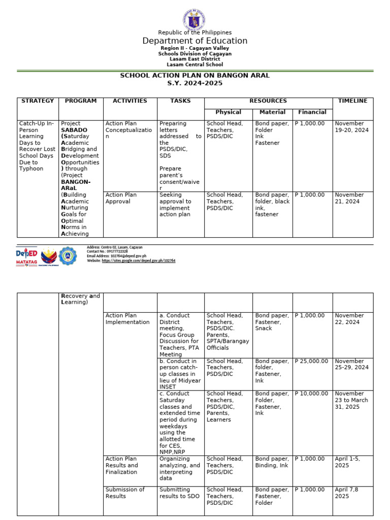 Bangon Aral Action Plan - LCS | PDF