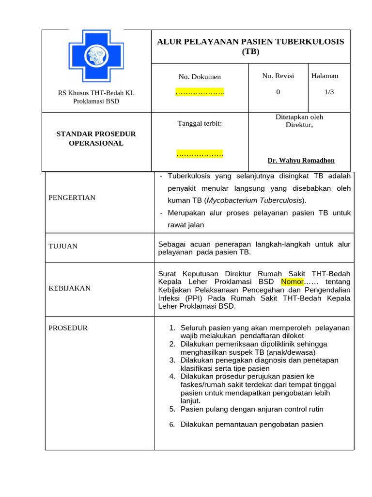 Sop Alur Pelayanan Pasien Tuberkulosis (TB) | PDF
