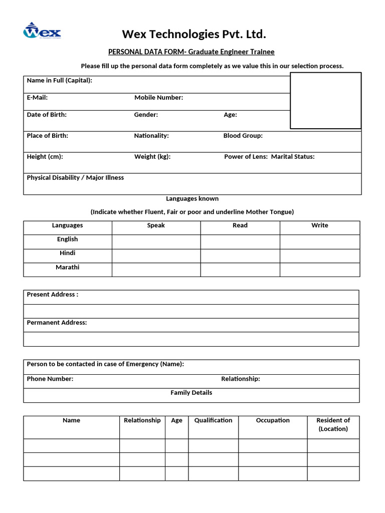 Trainee Personal Data Form | PDF