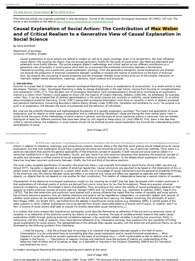 The WSCR Archive_ Mats Ekstrom_ _Causal Explanation of Social Action ...