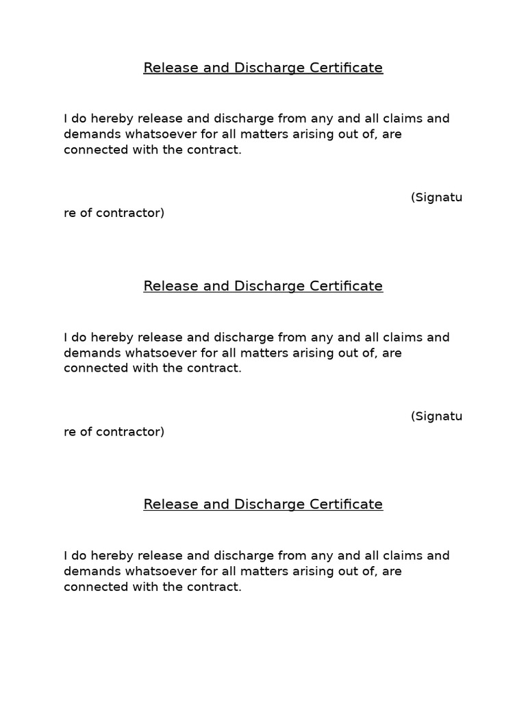 247741859 Release and Discharge Certificate 22-11-2014 Doc | PDF