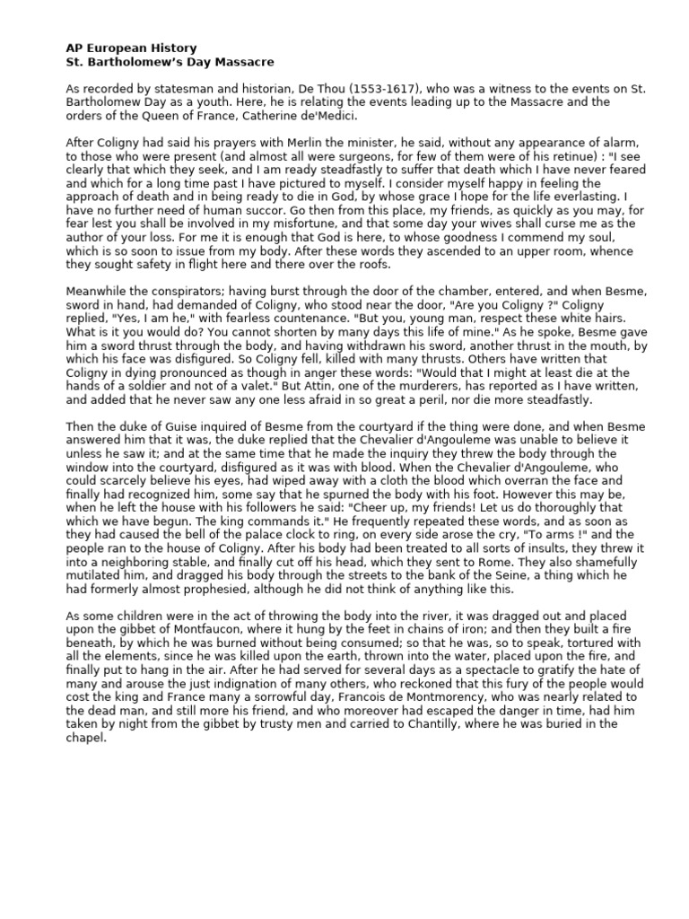 St. Bartholomews Day Massacre | PDF