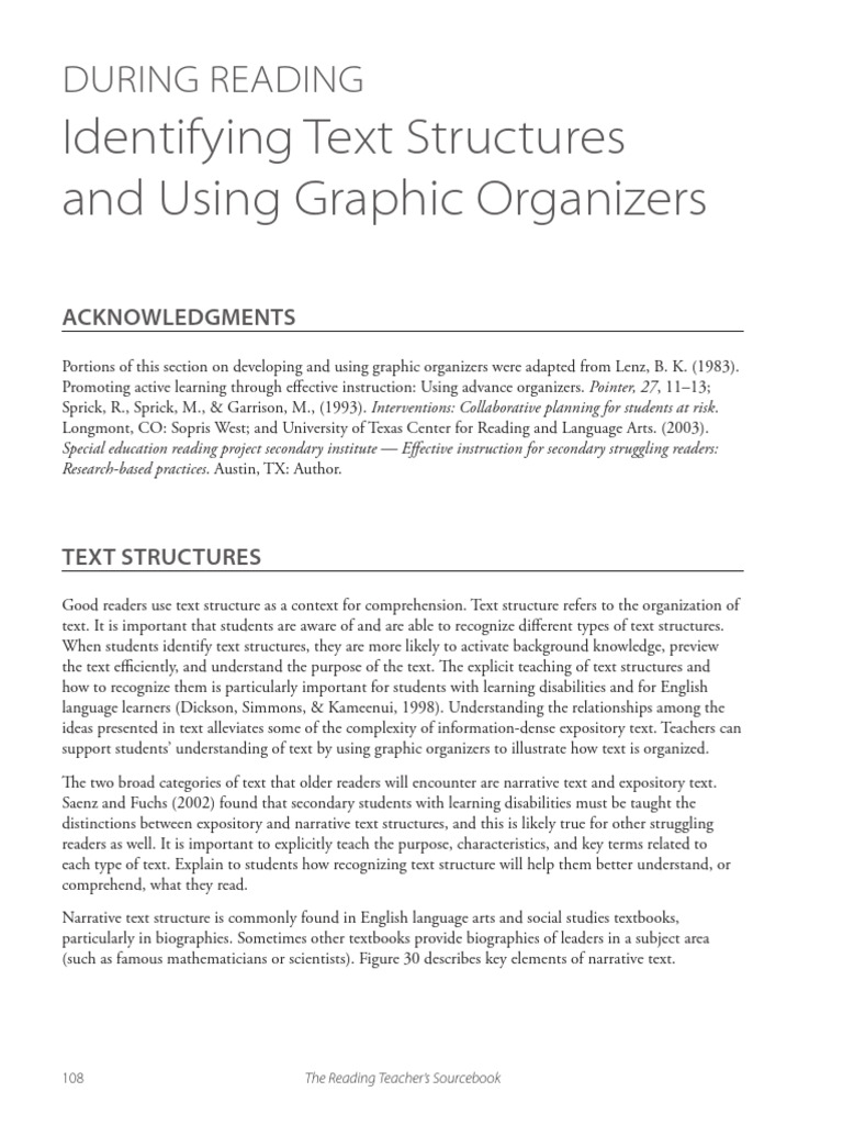 Comprehnsion During Text Structures Graphic Organizers | PDF ...