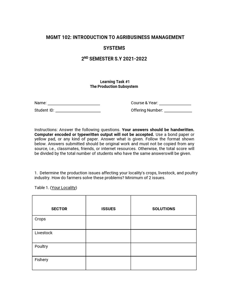 Charlaine Cebrian - MGMT 102 - Learning Task #1 | PDF | Rubric (Academic) | Learning