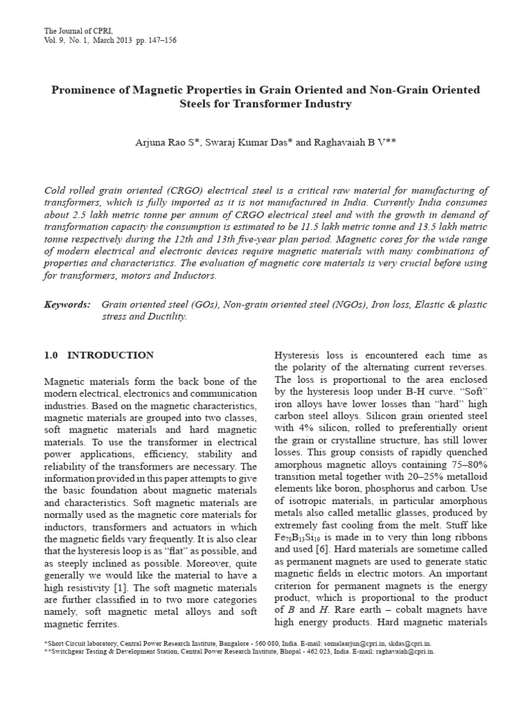 Prominence of Magnetic Properties | PDF | Transformer | Ductility