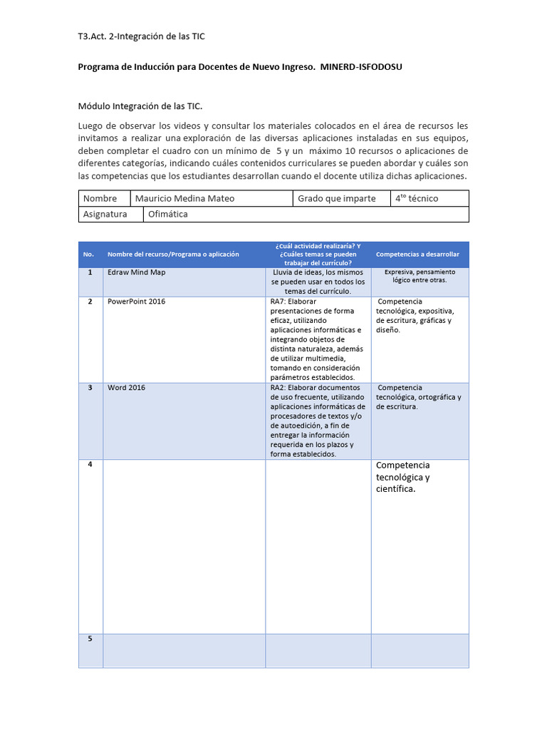 Medina t3 Act 2 | PDF | Plan de estudios | Software de la aplicacion
