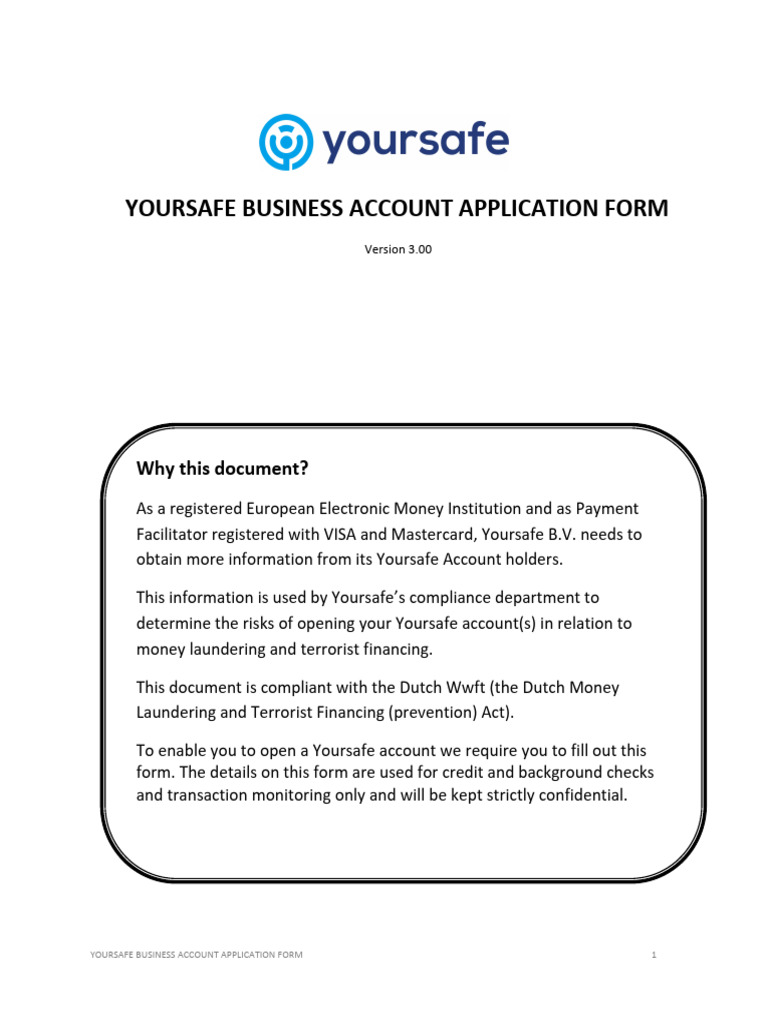Yoursafe Business Account Application Form Version 3.00 | PDF | Wire ...