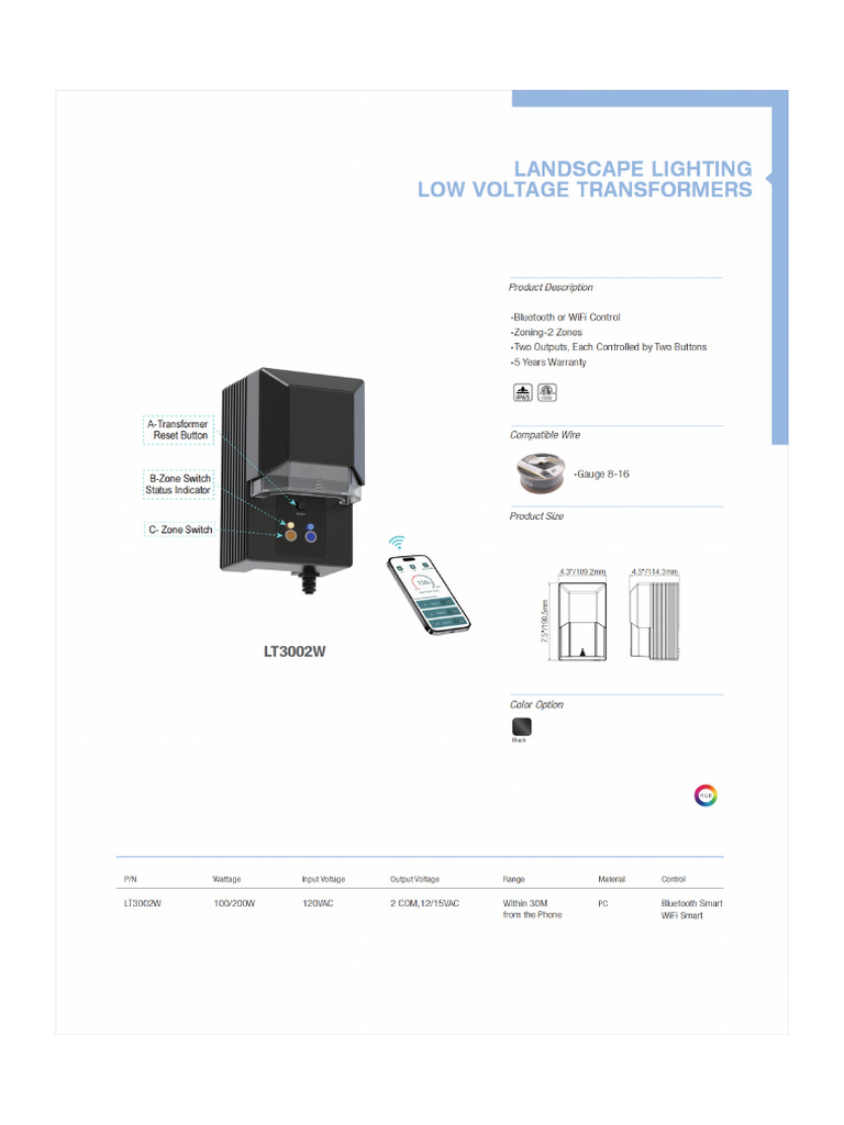 LT3002W Smart EI Transformer For Landscape Lighting | PDF