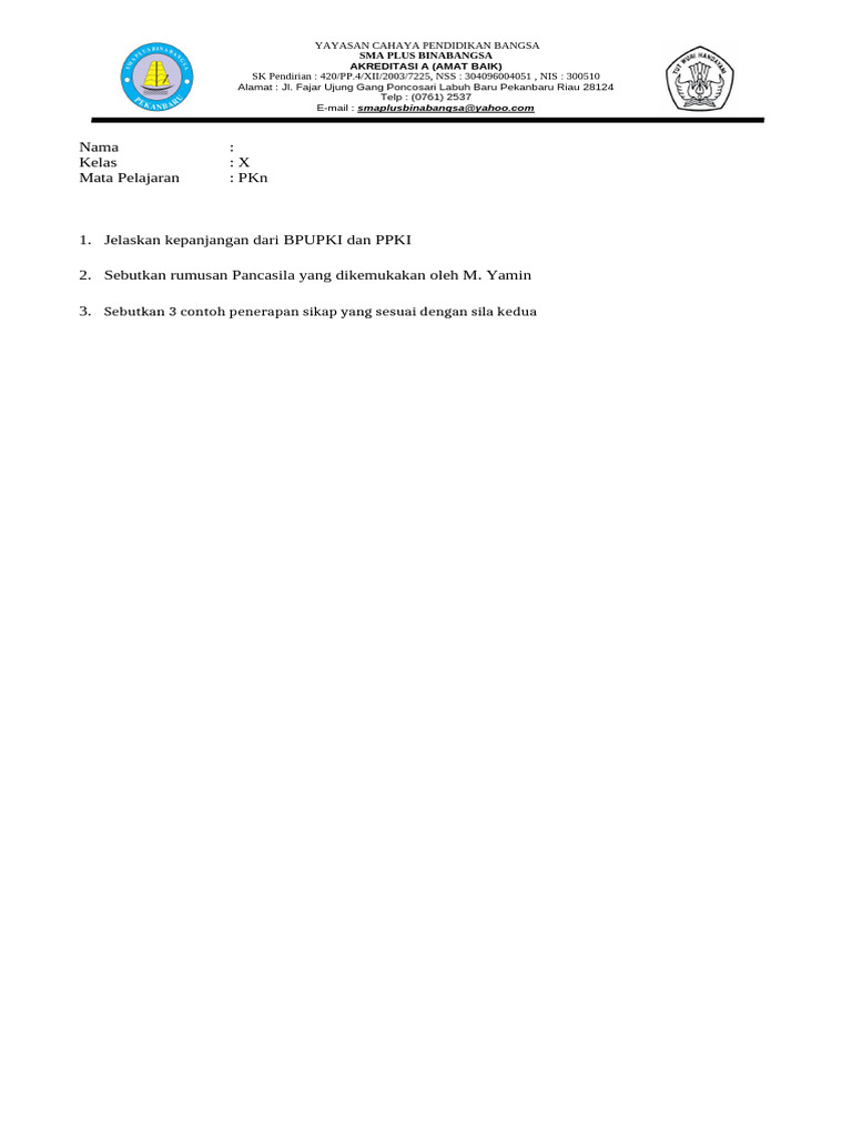 Ulangan Mingguan PKN X | PDF