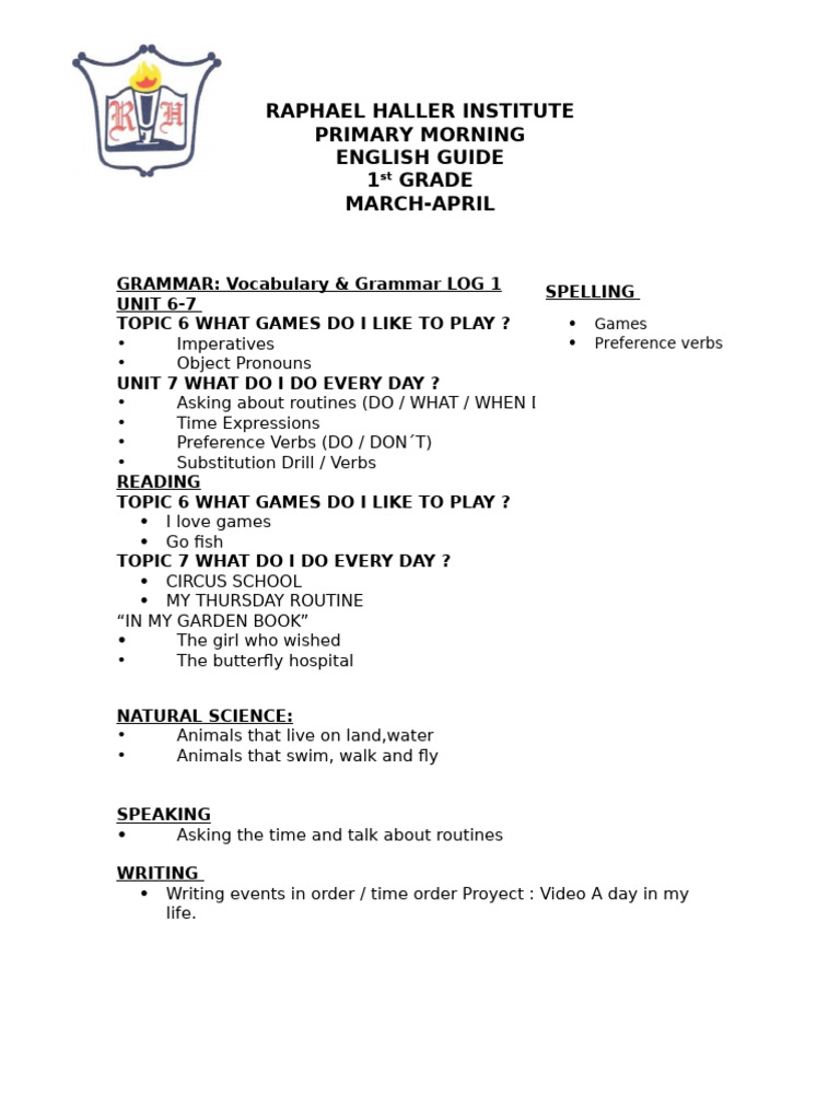 1st Grade English & Science Guide | PDF | Semantic Units | Language ...