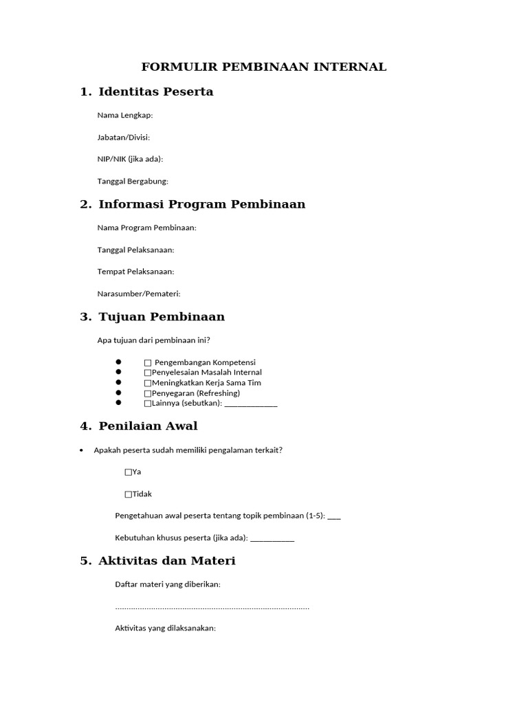 FORMULIR PEMBINAAN INTERNAL STIE BP | PDF