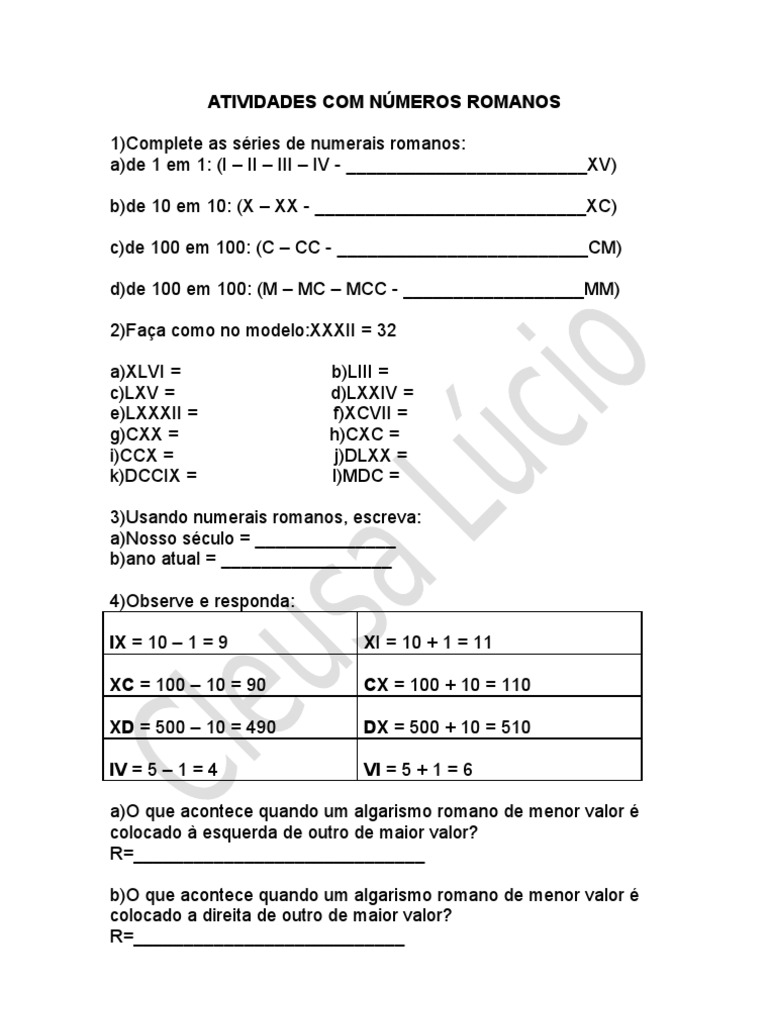 Atividades Sobre Numeros Romanos - trussmate.com