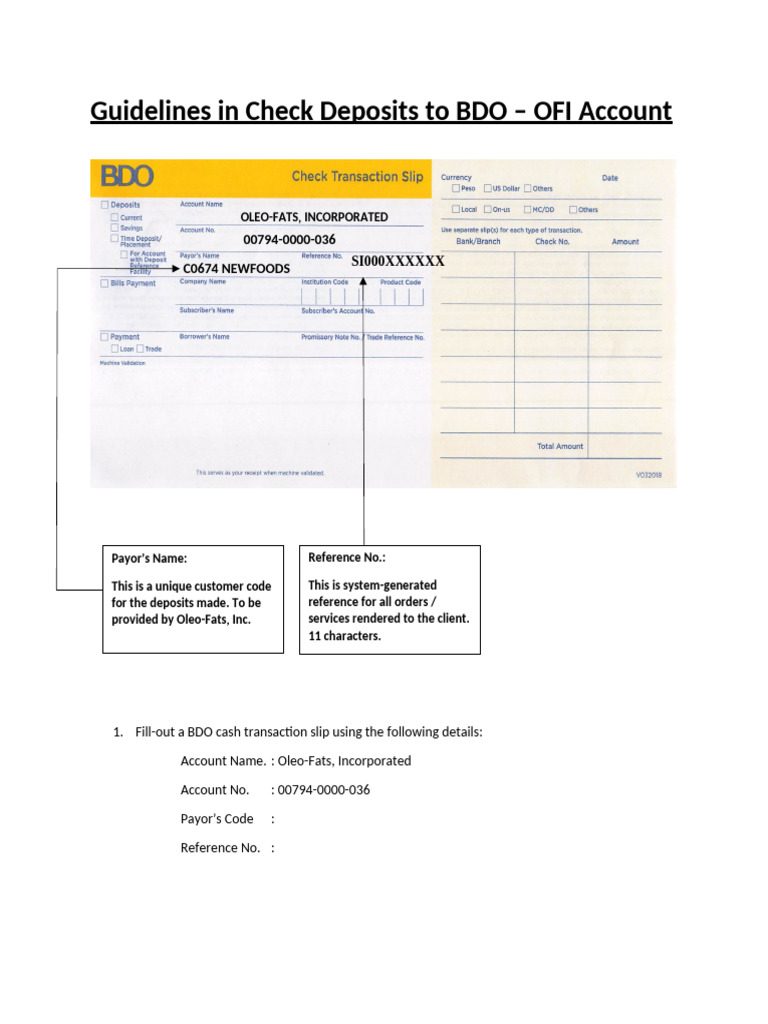 BDO Check Deposit Guidelines for OFI | PDF
