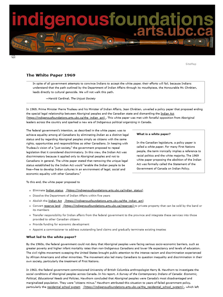 The White Paper 1969 | PDF | Indigenous Peoples | Indigenous Peoples Of ...