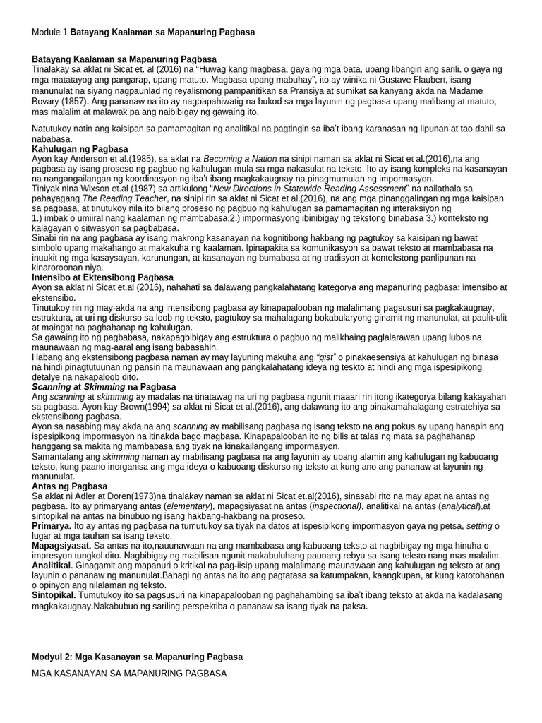 PAGBASA-modules-1-5 | PDF