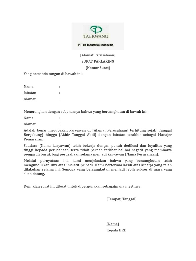Contoh Surat Paklaring | PDF