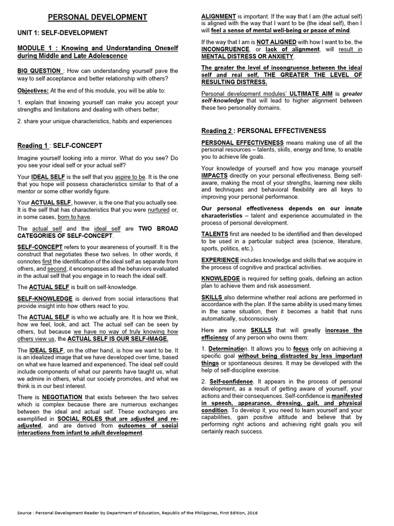 PerDev M1 Hand Out | PDF | Self Concept | Personal Development