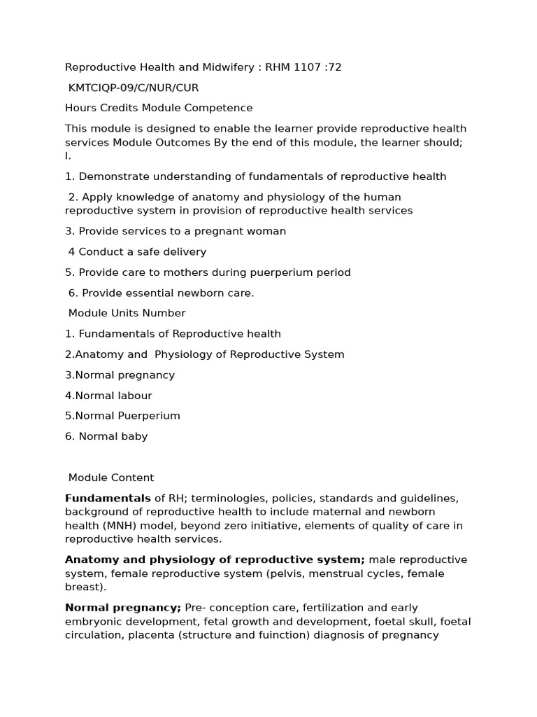 Course Outline | PDF | Childbirth | Pregnancy