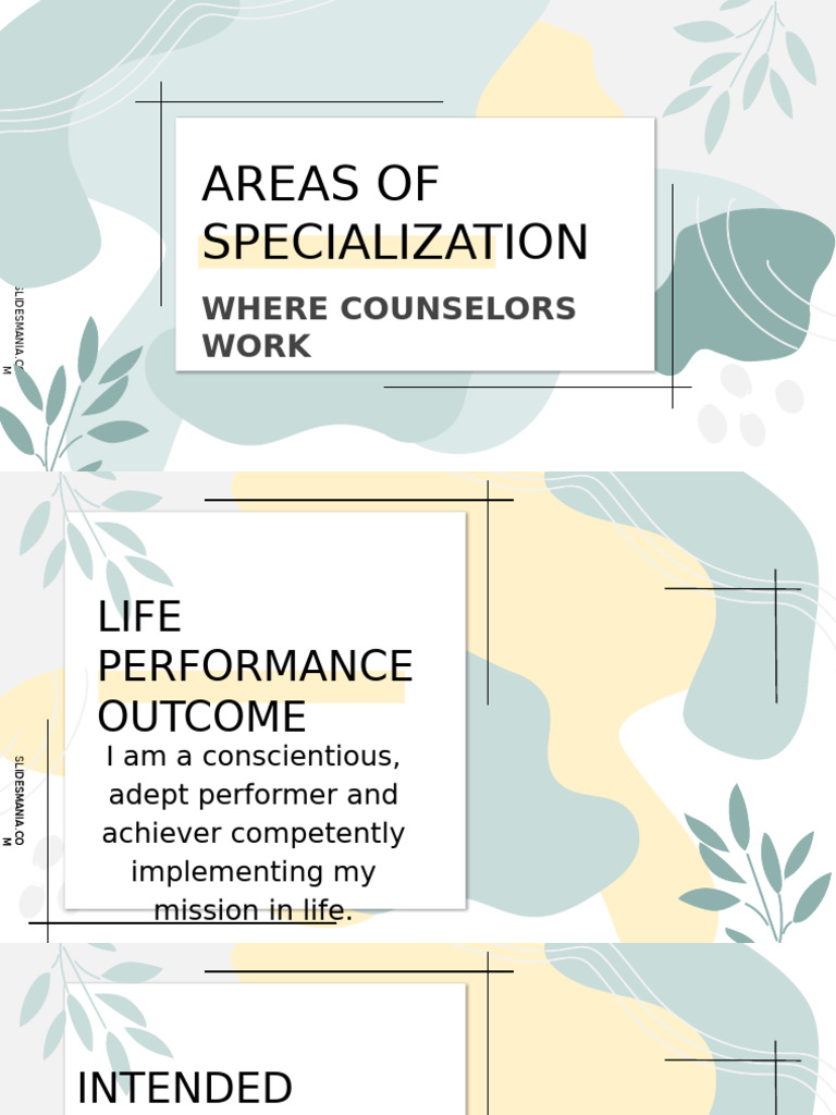 DIASS 4 - Areas of Specialization | PDF | Psychotherapy | Drug Rehabilitation