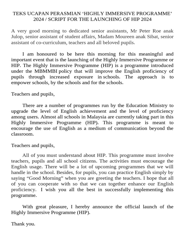 Launch of Highly Immersive Programme | PDF