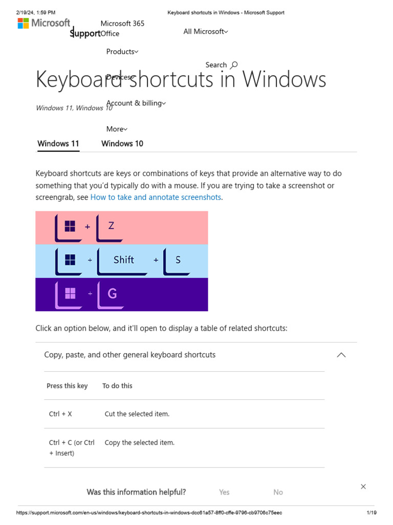 Keyboard Shortcuts in Windows - Microsoft Support | PDF | Computer Keyboard | Microsoft Windows