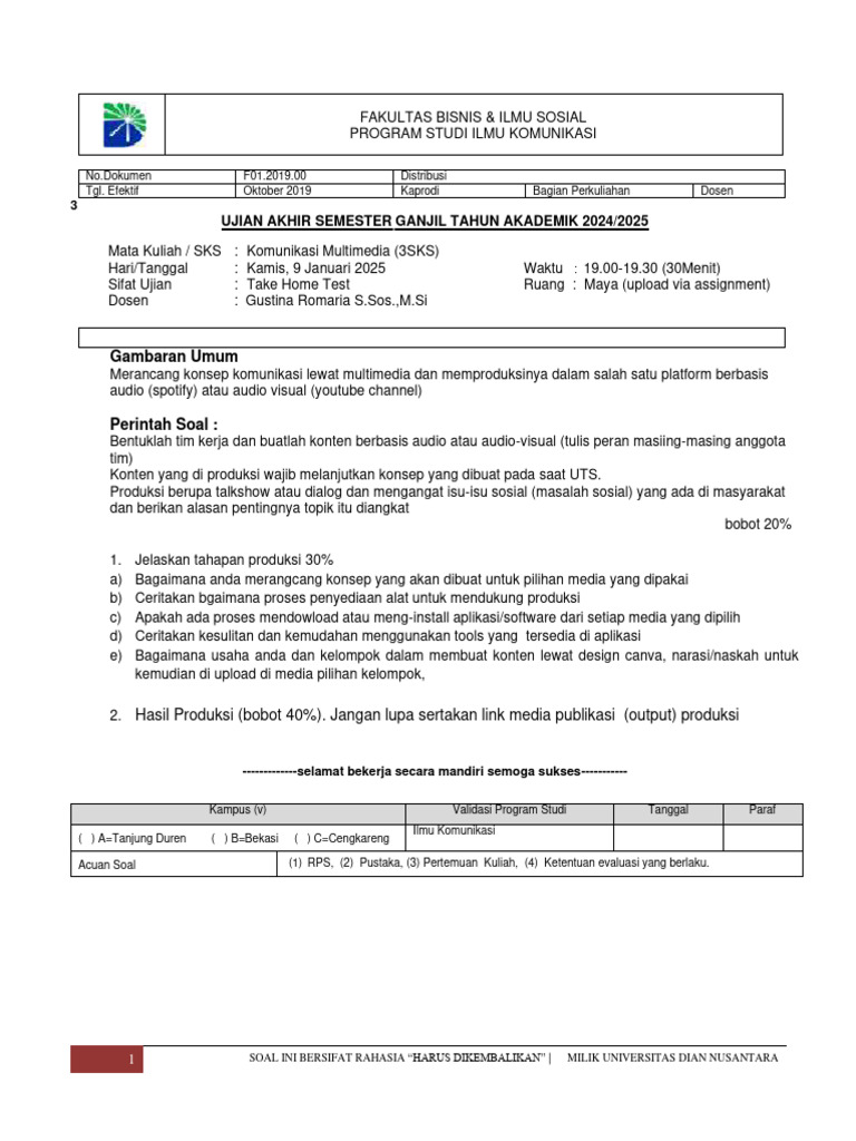 Revisi Soal UAS Komunikasi Multimedia Januari 2025 | PDF