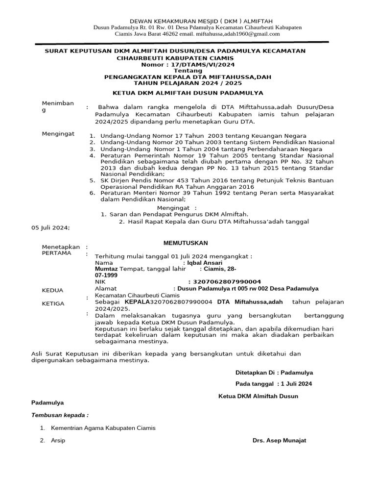 SK Yayasan DTA 2022 2023 - Dedeh | PDF