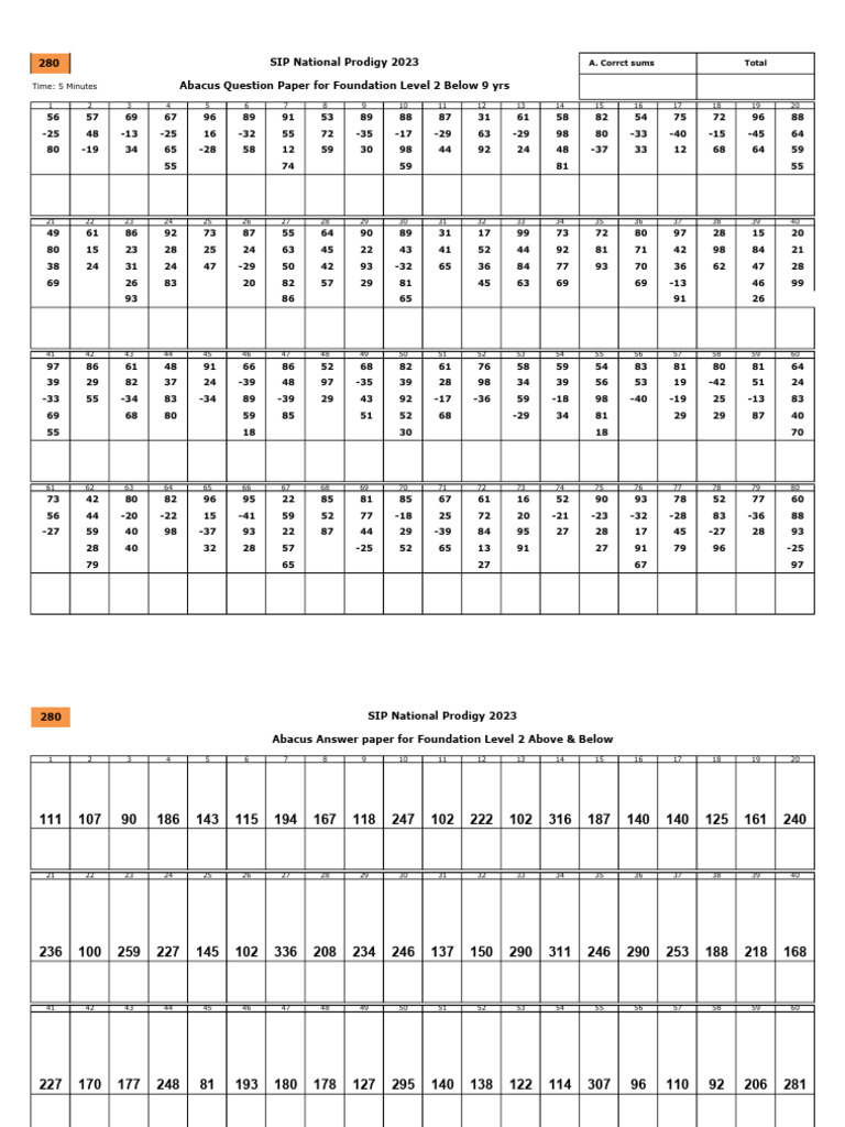 Questions Abacus Niveau 2 | PDF