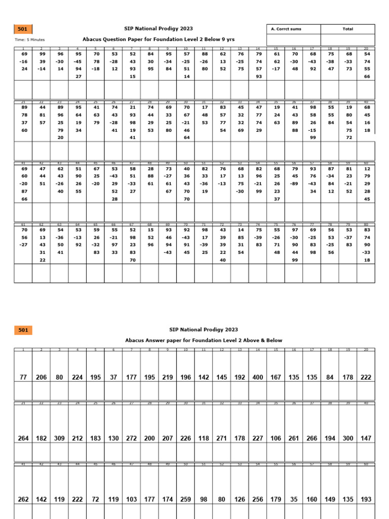 Question Paper Level 2 Abacus 2023 | PDF