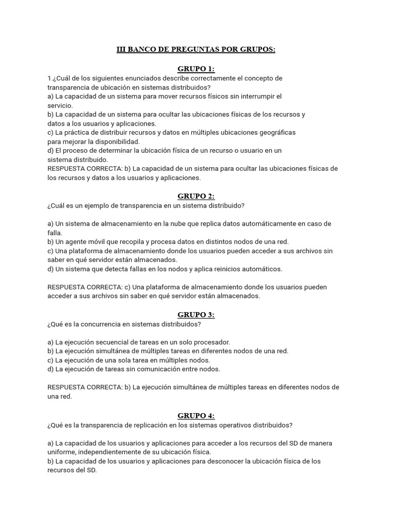 3er Banco de Preguntas Por Grupos | PDF | Modelo cliente-servidor | De igual a igual