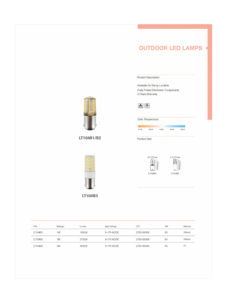 LT104B1 G4 Bennet Lamp For Landscape Lighting | PDF