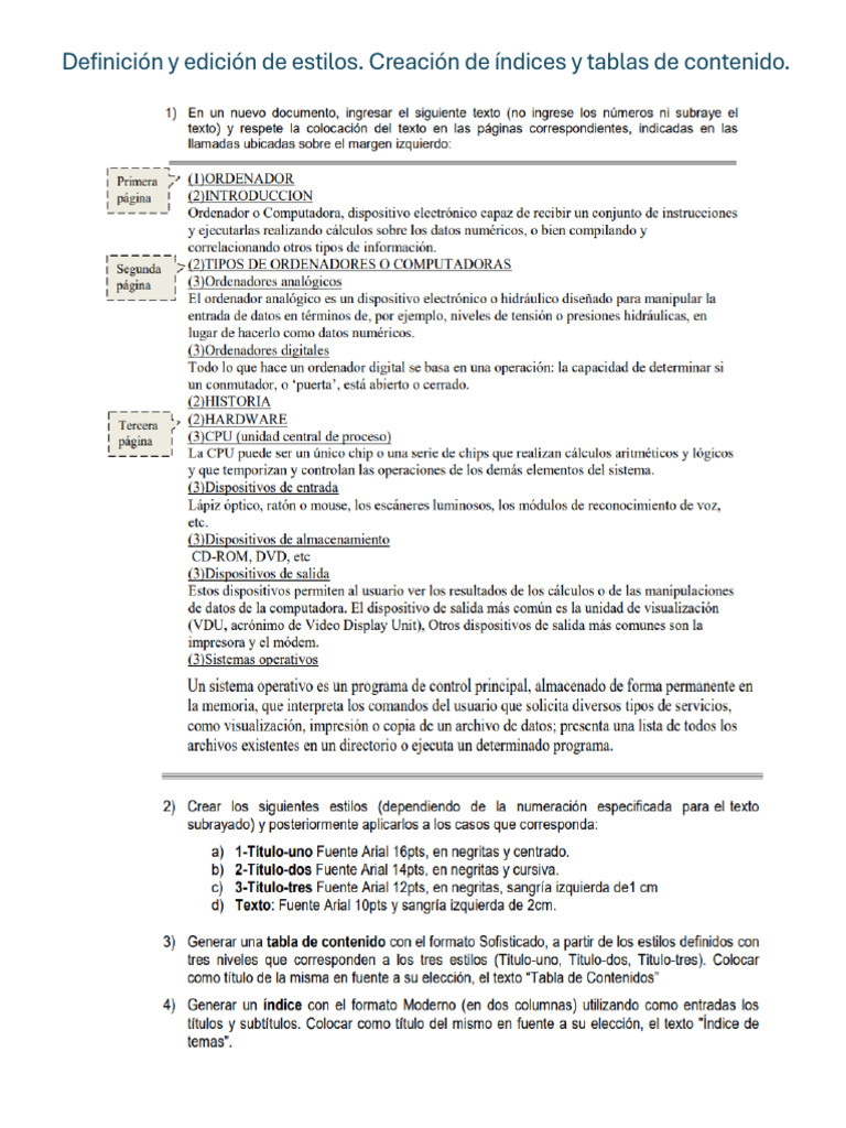 Instrucciones-Definición y Edición de Estilos. Creación de Índices y Tablas de Contenido | PDF