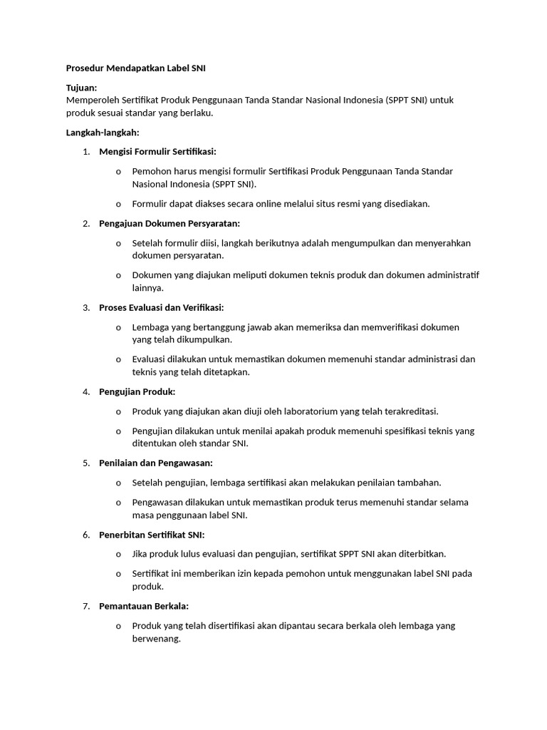 Prosedur Mendapatkan Label SNI | PDF