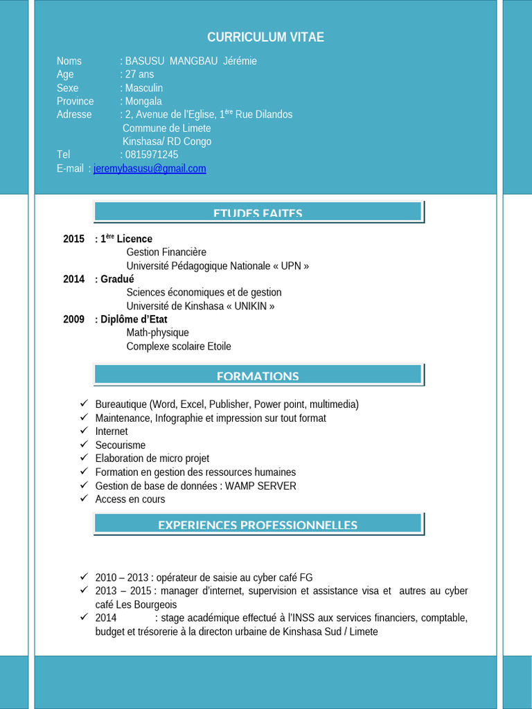 CV de Jérémie Basusu Mangbau | PDF