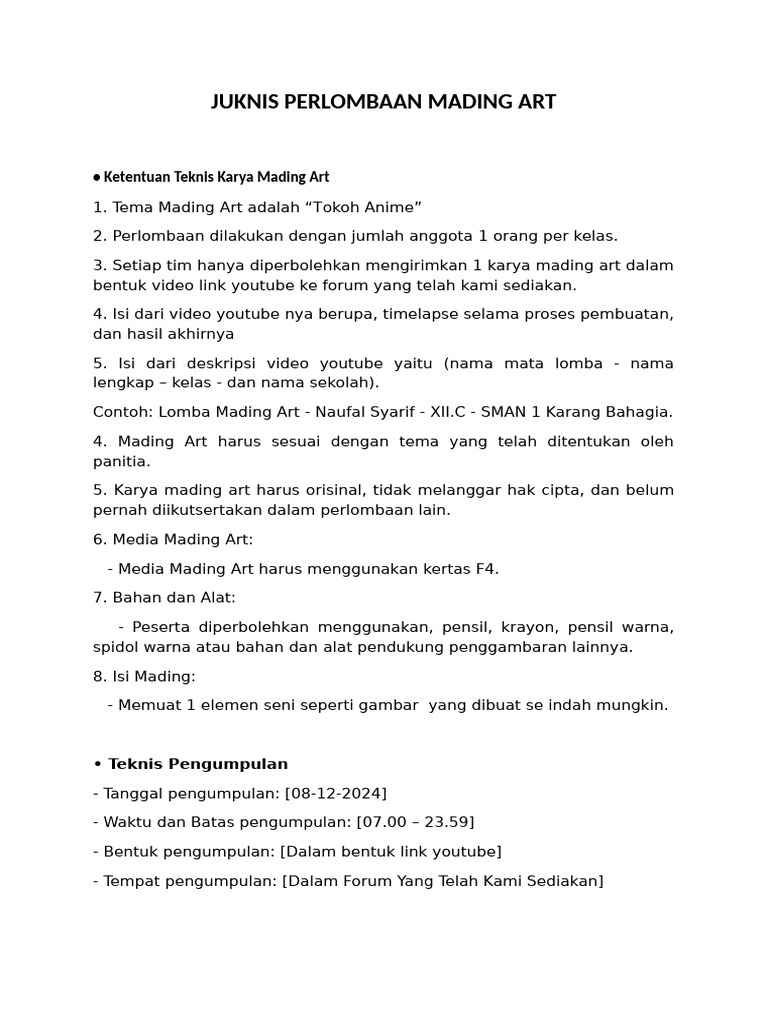 Juknis Classmeet Mading Art-1 | PDF