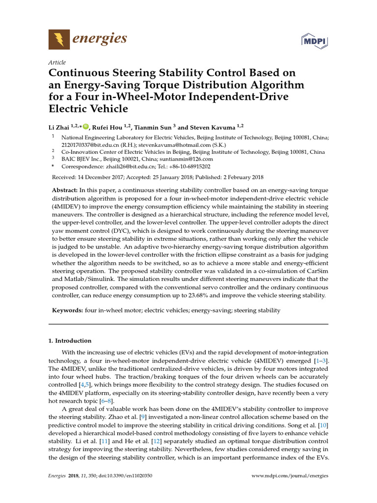 Continuous Steering Stability Control Based On An | PDF | Control Theory | Energy Conservation