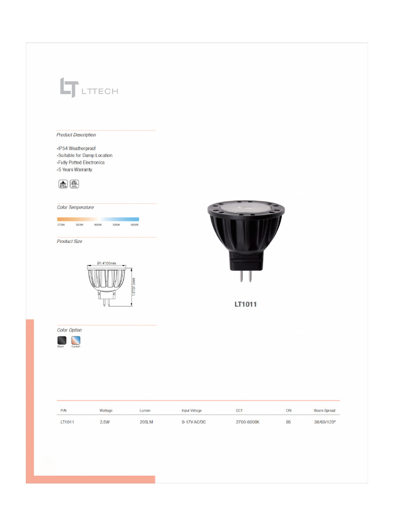 LT1011 MR11 Lamp For Landscape Lighting | PDF