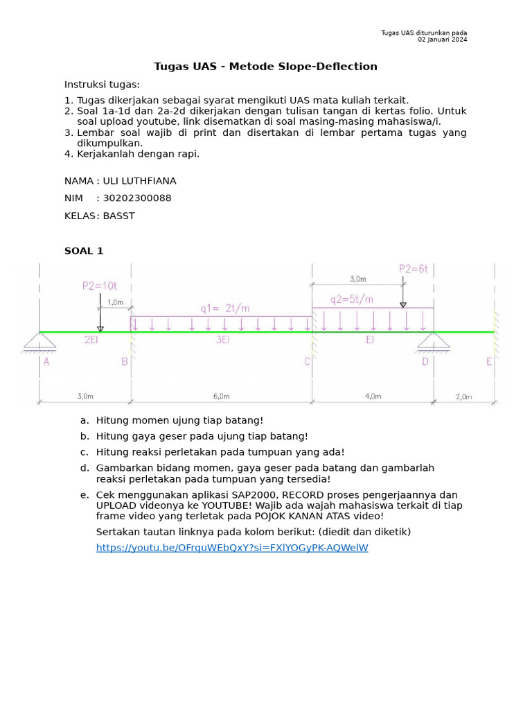 TUGAS - UAS - Metode - Slope-Deflection - ULI | PDF