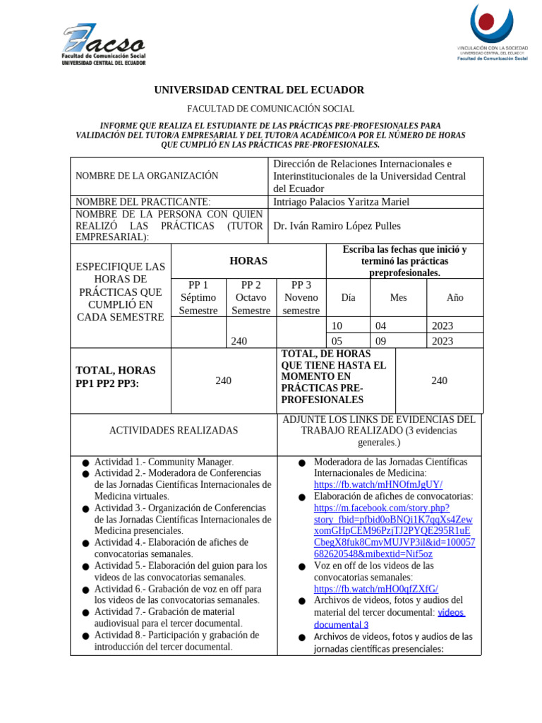 Informe de Prácticas Preprofesionales | PDF