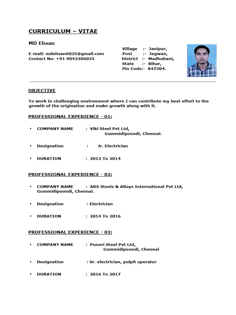 Curriculum - Vitae (MD Ehsan) | PDF | Electrical Engineering | Electricity