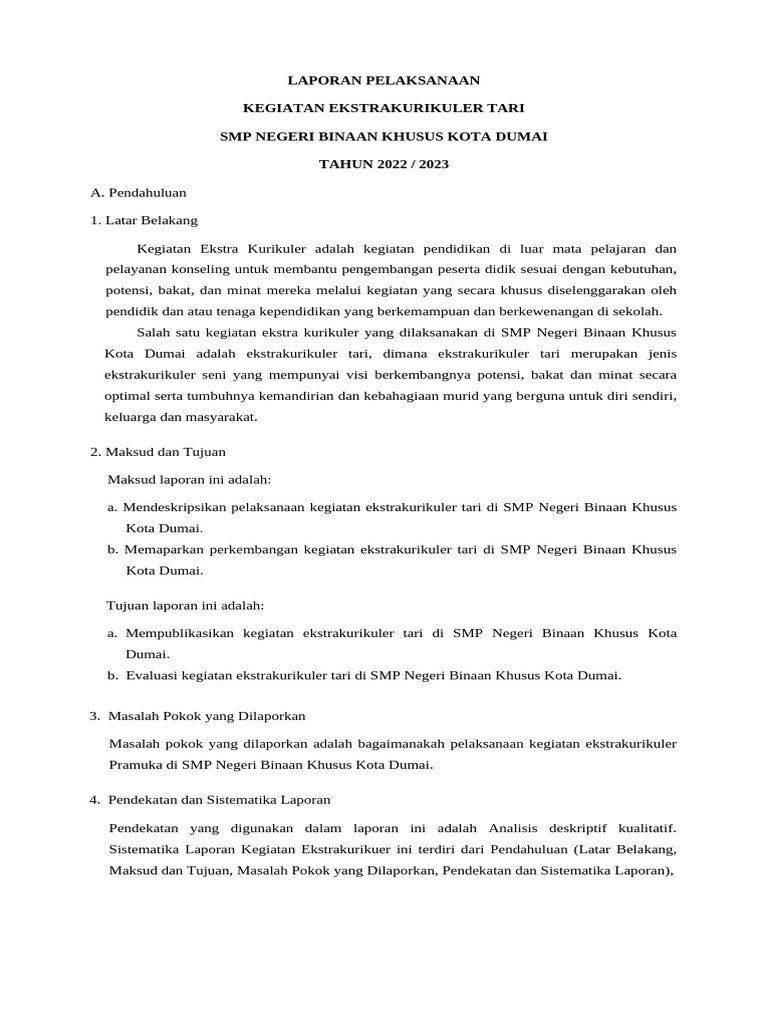 laporan pelaksanaan ekskul tari | PDF